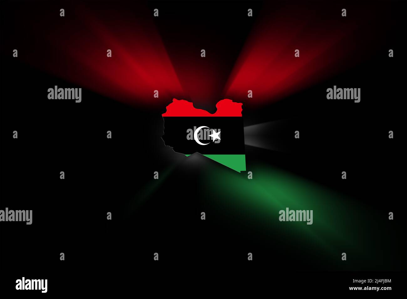 Map of Libya, on black background, map with flag Stock Photo - Alamy