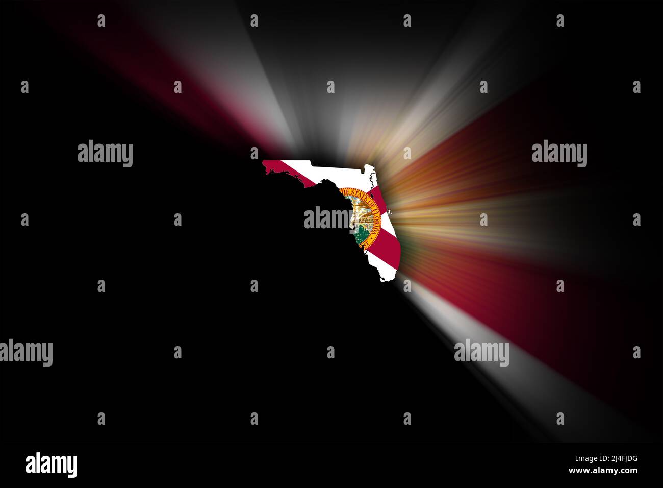 Map of Florida, on black background, map with flag Stock Photo - Alamy