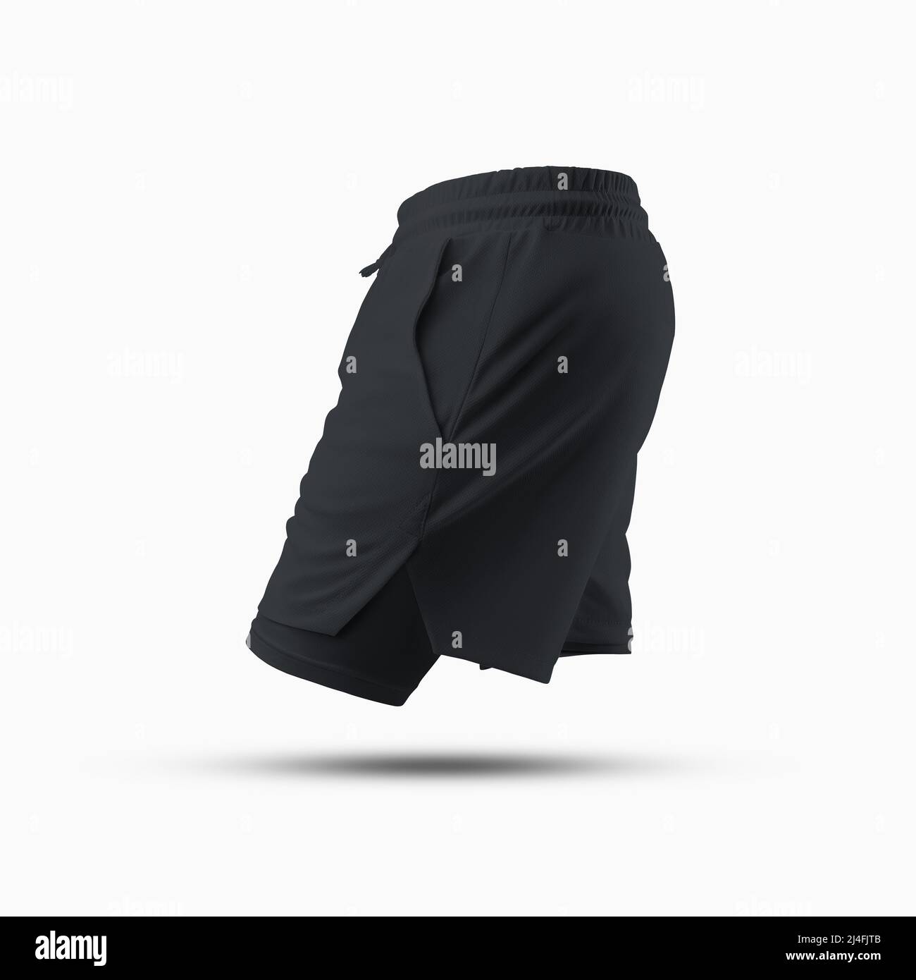 Mockup of textured black sports shorts 3D rendering, with compression ...