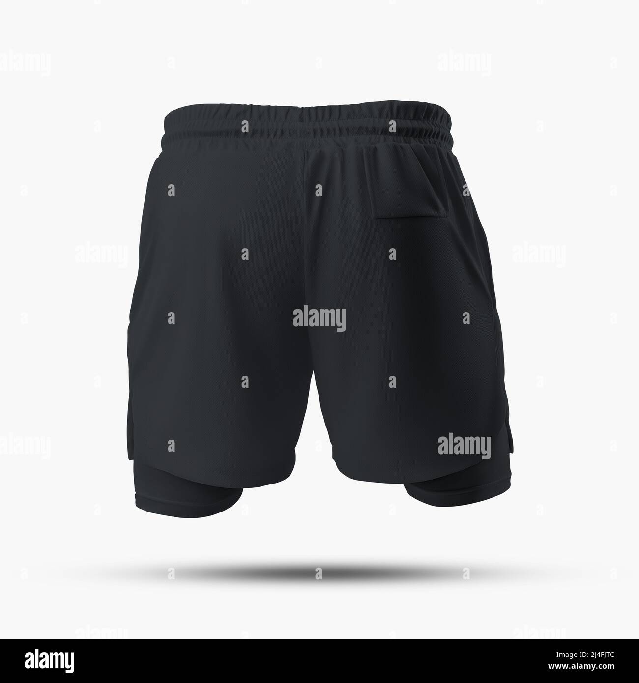 Mockup of textured black shorts 3D rendering, with compression lining ...