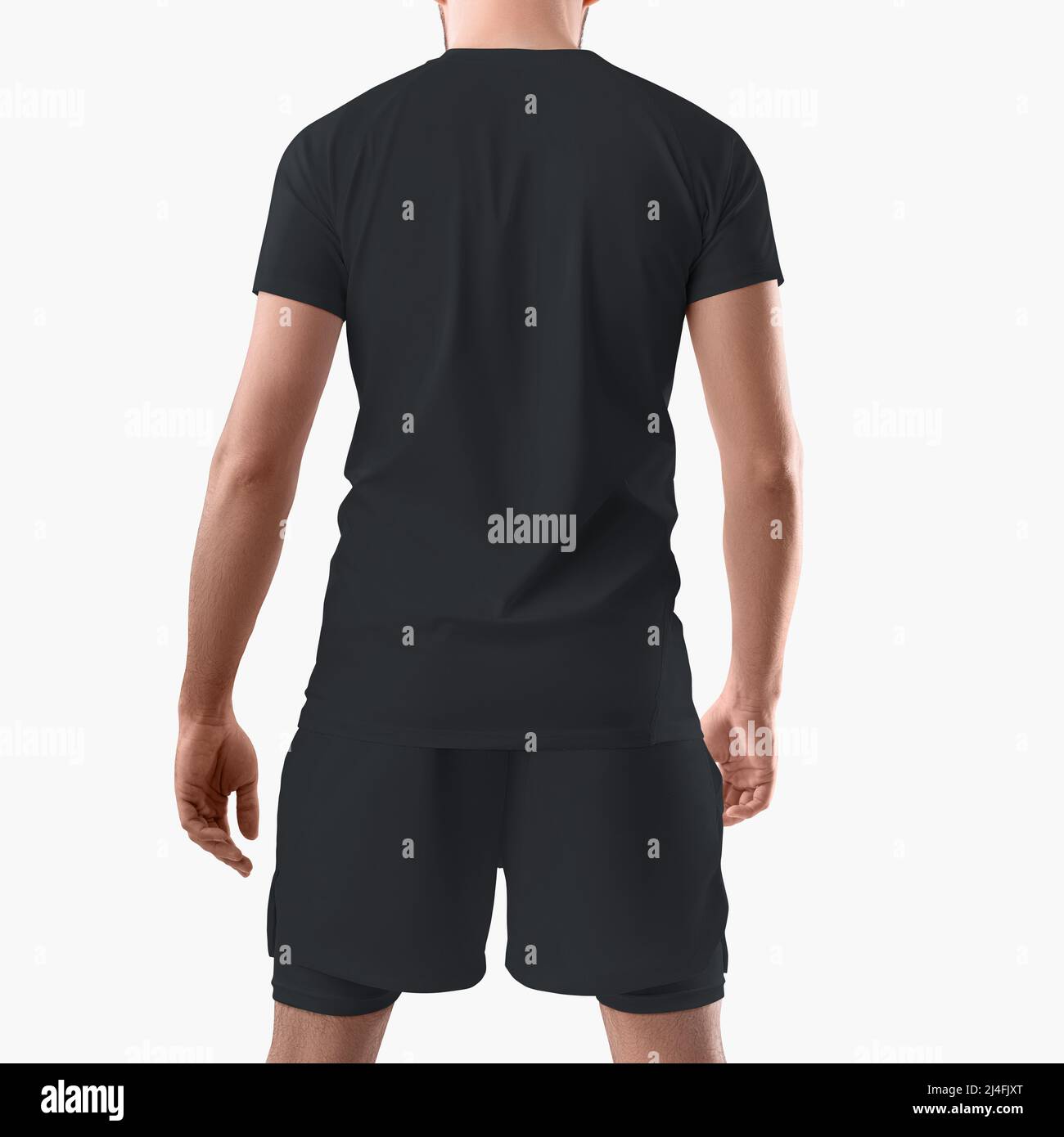 Mockup of stylish tracksuit, black shorts with compression line, t ...