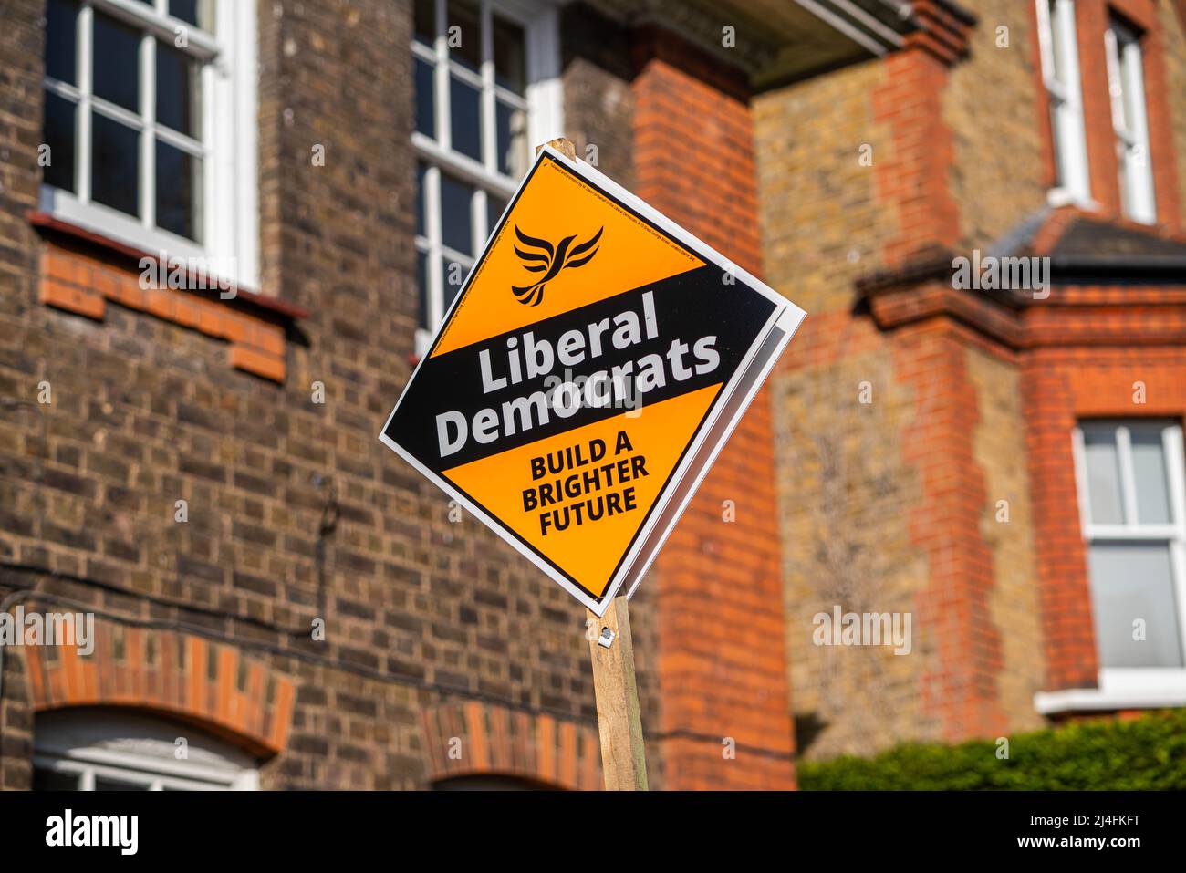 15 April. A Liberal Democrats party campaign sign in London, UK Stock ...