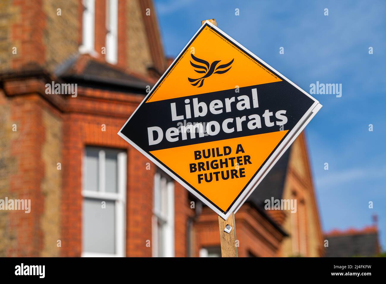 15 April. A Liberal Democrats party campaign sign in London, UK Stock ...