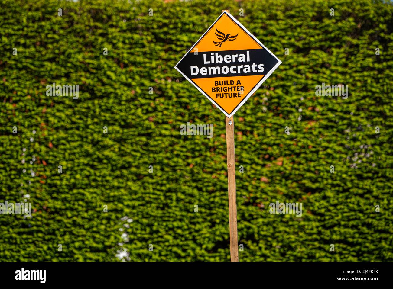 15 April. A Liberal Democrats party campaign sign in London, UK Stock ...