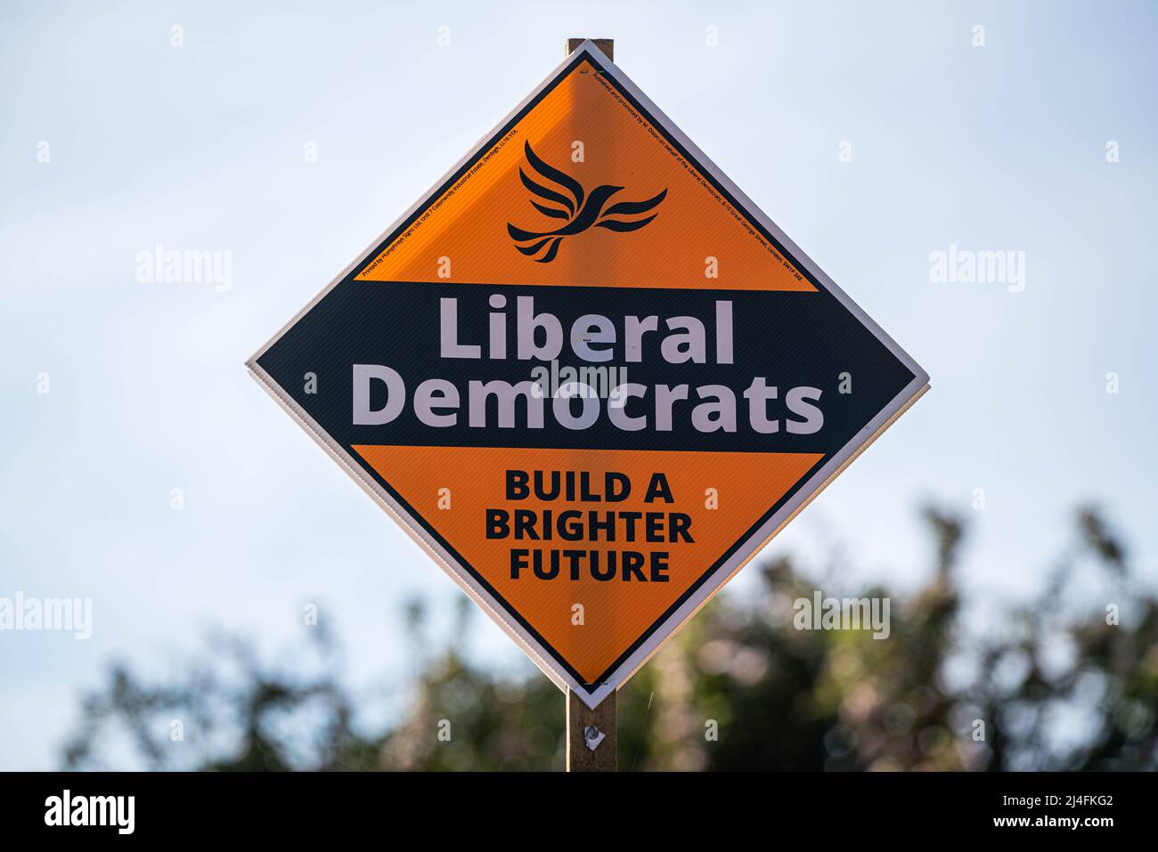 15 April. A Liberal Democrats party campaign sign in London, UK Stock ...