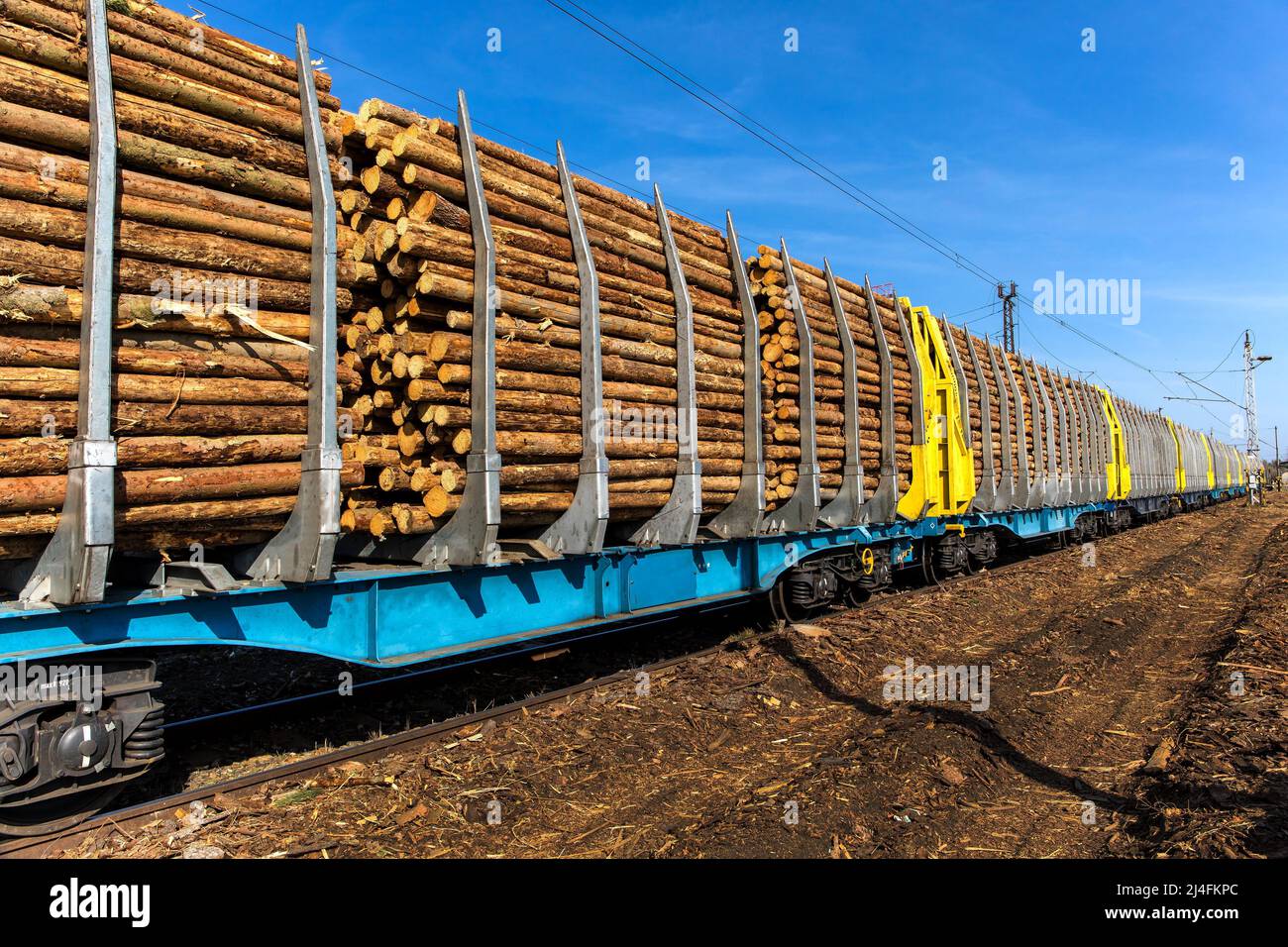 Wagons laden with wood in Czech Republic. Timber trading.Freight wagons ...