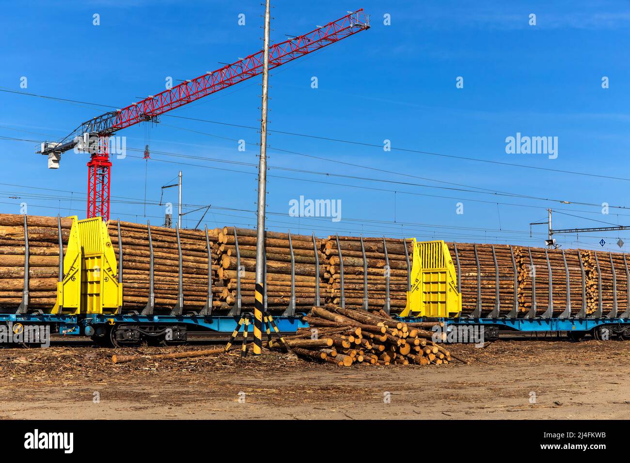 Wagons laden with wood in Czech Republic. Timber trading.Freight wagons ...