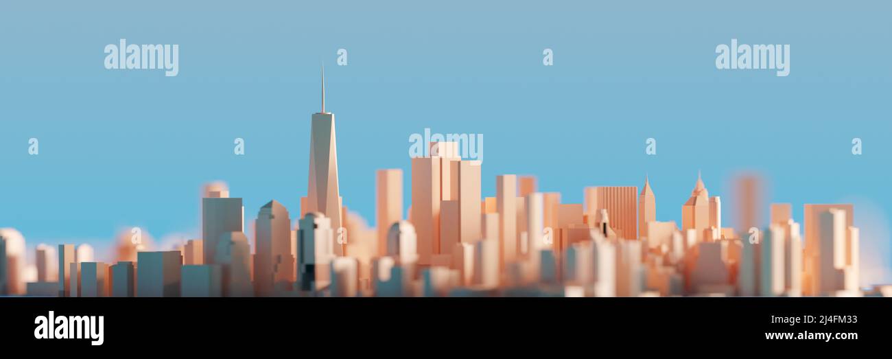 Panorama of Manhattan skyline in miniature New York. 3D rendering Stock ...