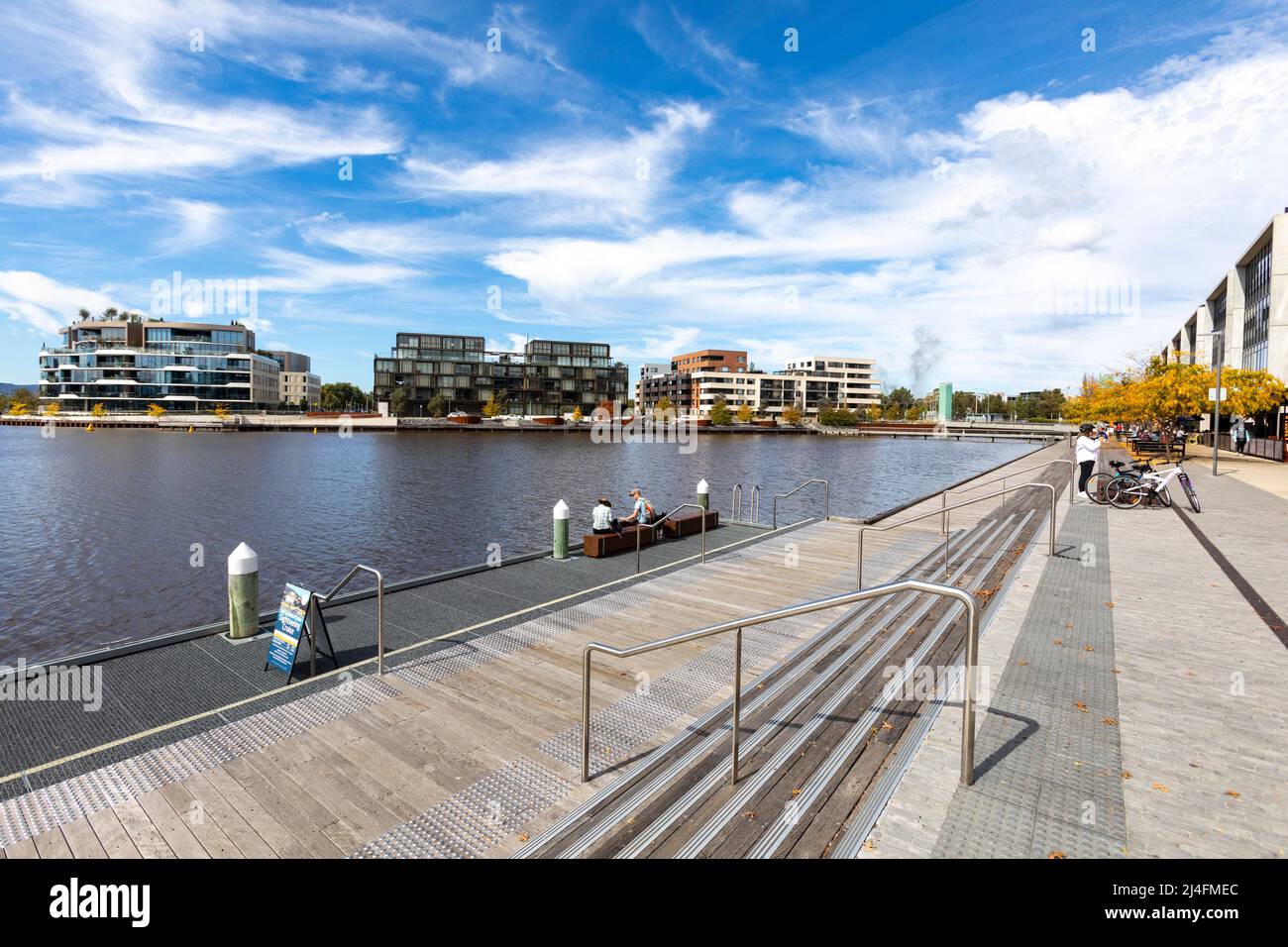 Kingston foreshore in Canberra with lake burley griffin and autumn ...