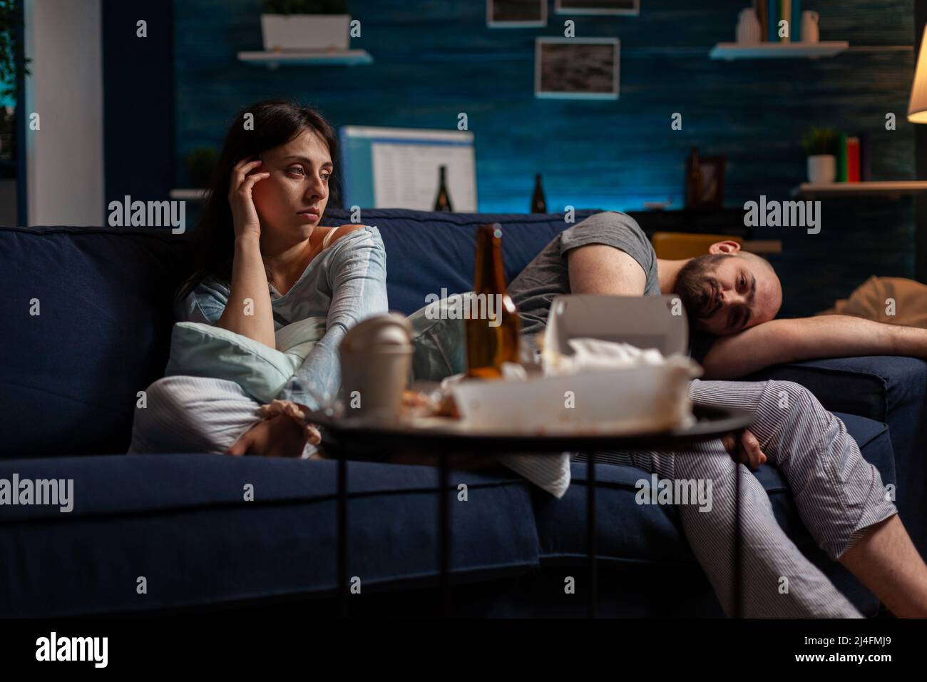 Anxious sad girlfriend and boyfriend suffering in living room, having ...