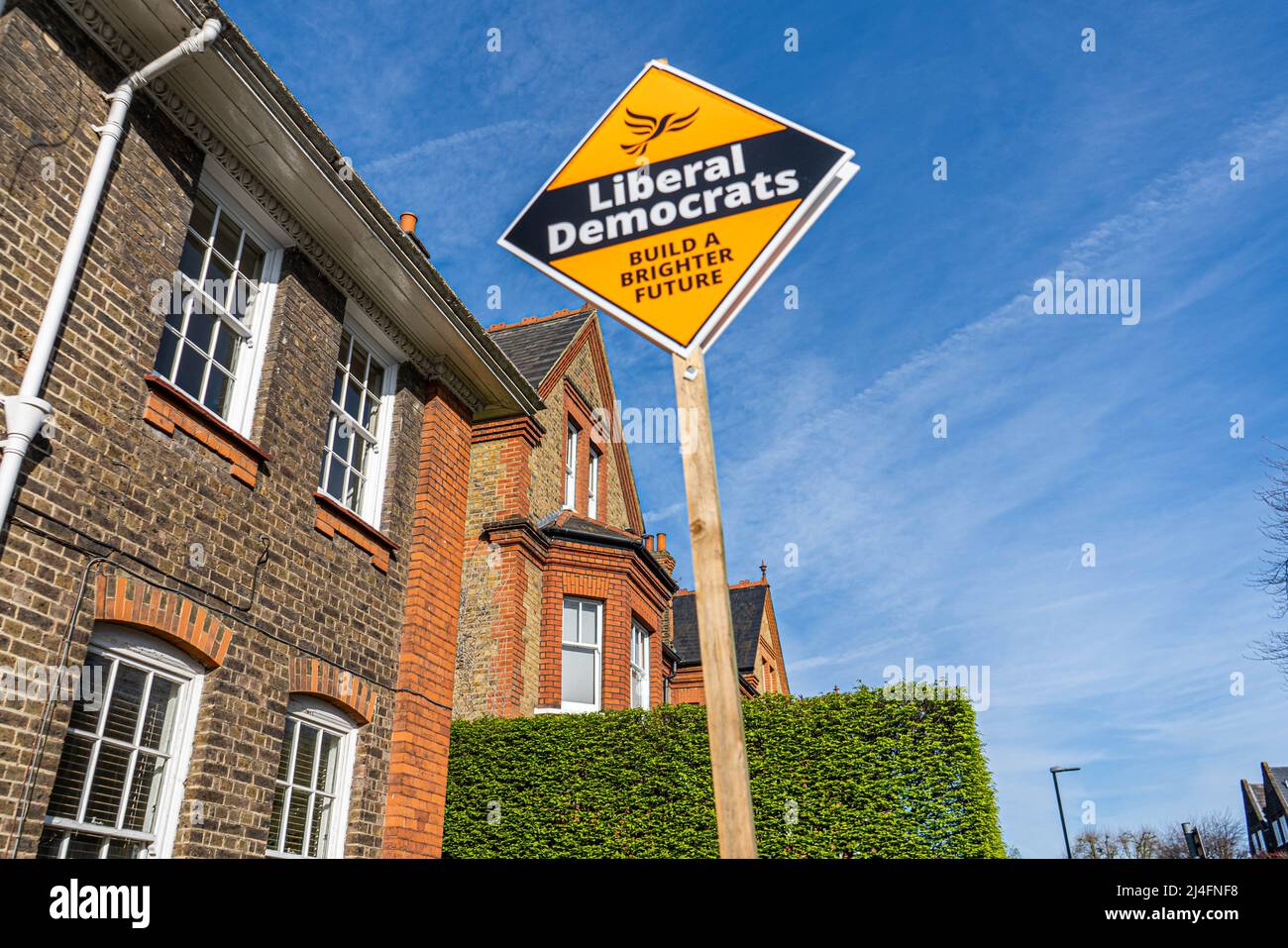 15 April. A Liberal Democrats party campaign sign in London, UK Stock ...