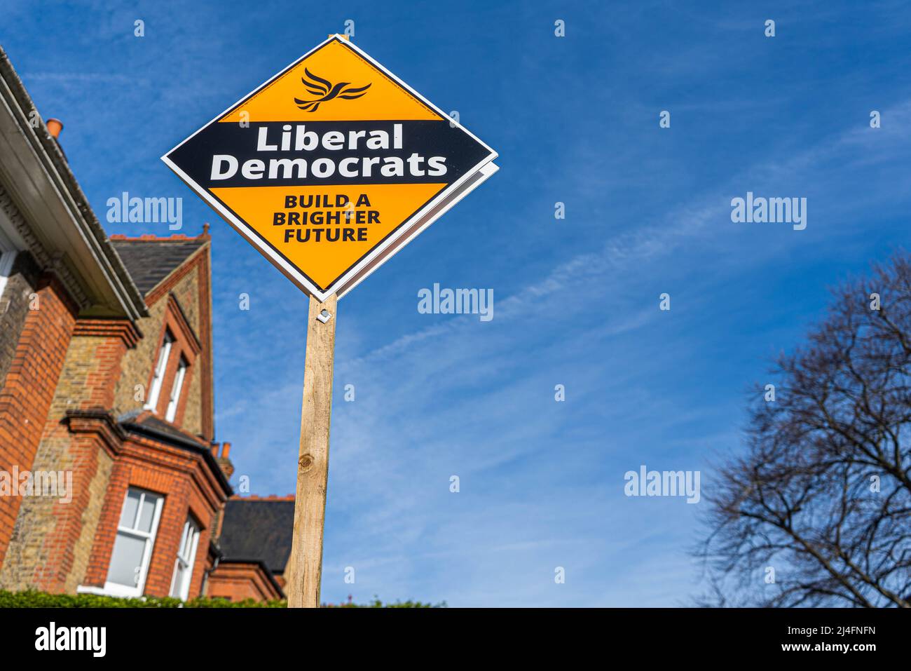 15 April. A Liberal Democrats party campaign sign in London, UK Stock ...