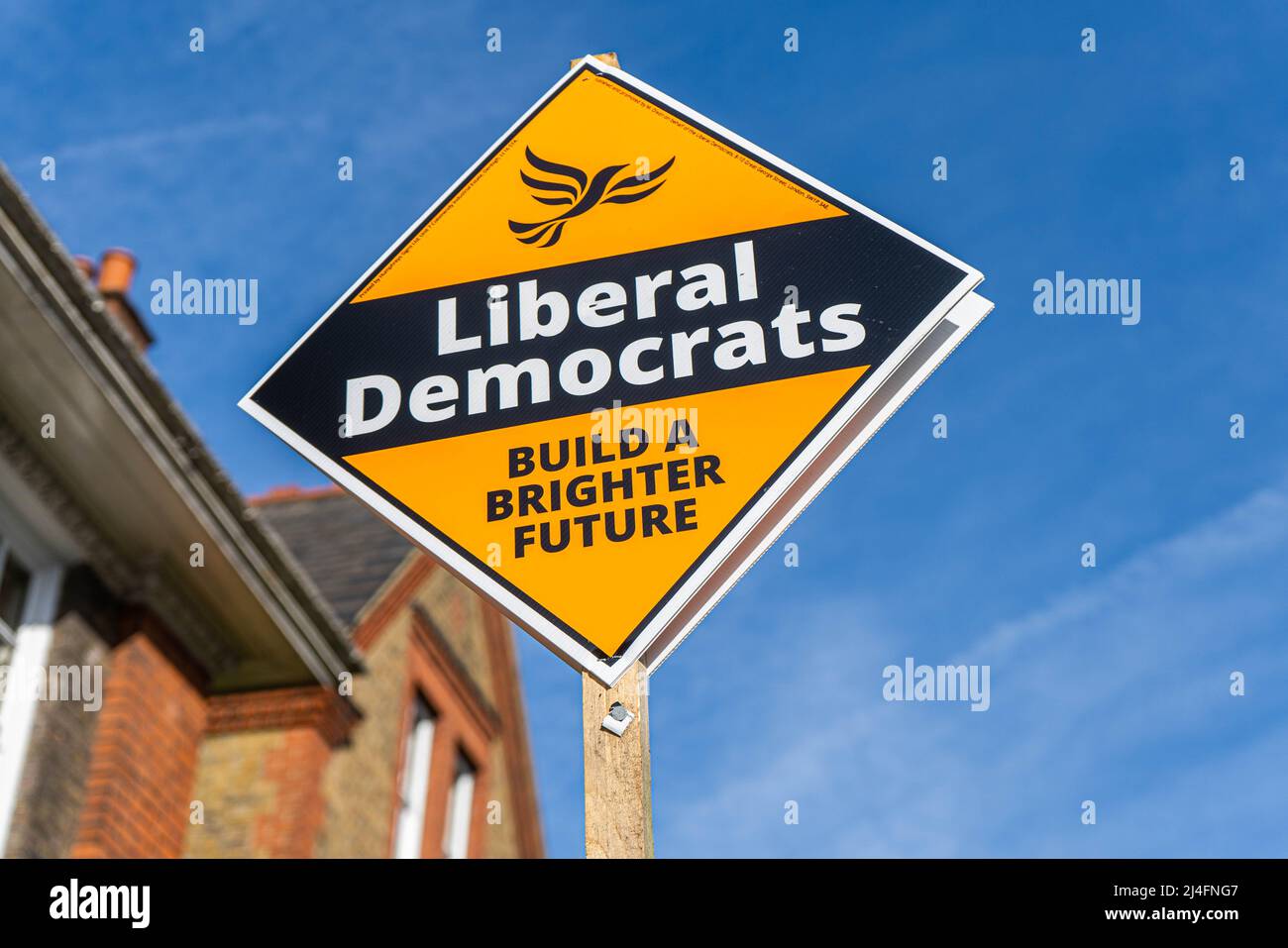 15 April. A Liberal Democrats party campaign sign in London, UK Stock ...