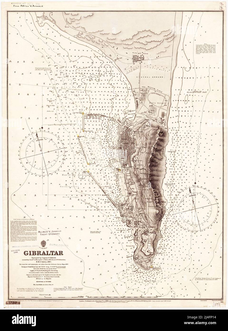 British Admiralty chart No 144 Gibraltar in 1886 Stock Photo - Alamy