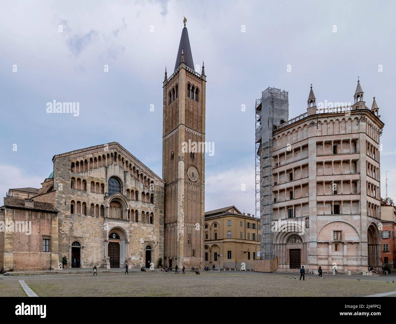 The cathedral square in Parma, Italy, in a quiet moment during the late ...