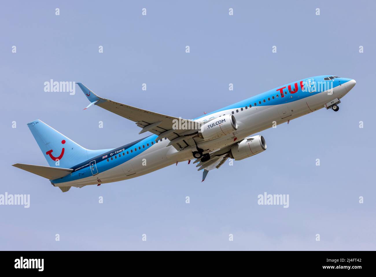 TUI Boeing 737-8K5 (REG: G-TAWS) departing runway 13 Stock Photo - Alamy