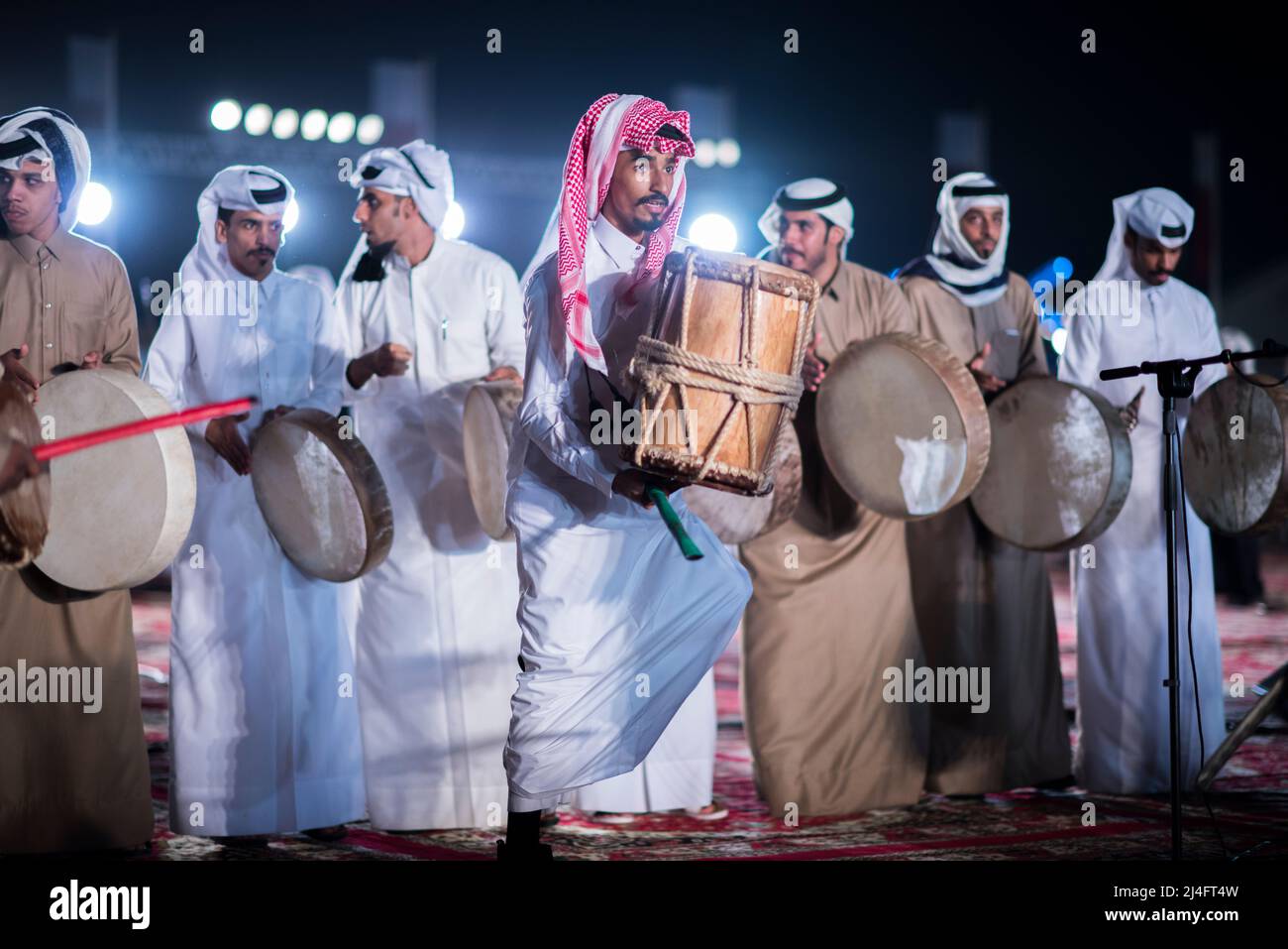 Doha,Qatar,December,18,2017. Traditional bedouin music for celebration ...