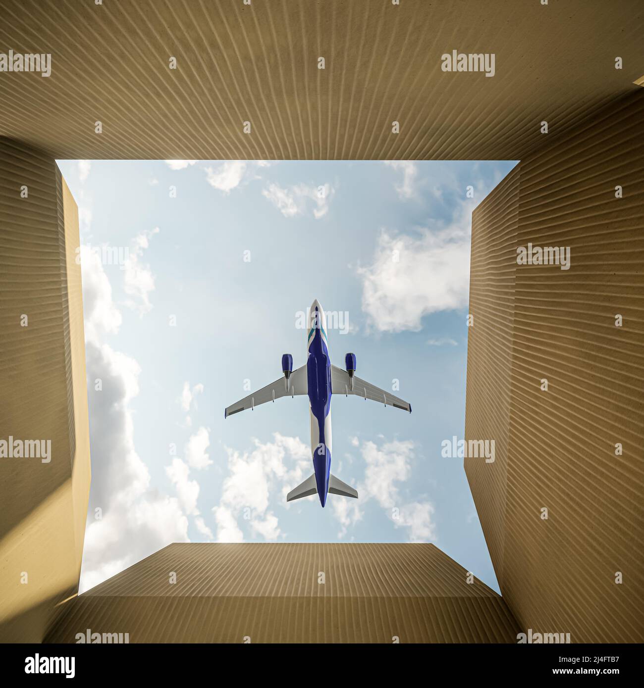 3d illustration of an empty cardboard box below cloudy sky Stock Photo ...