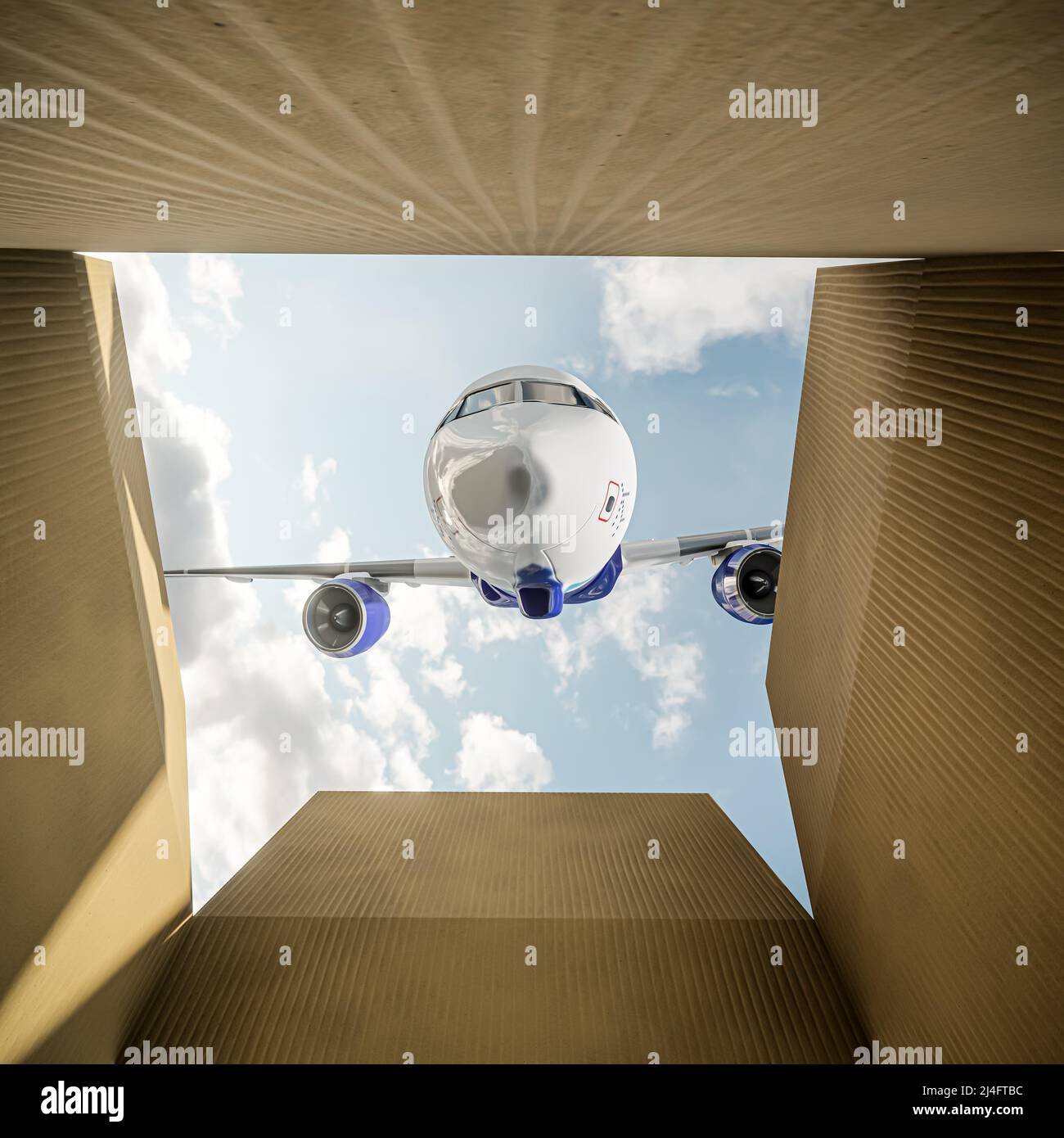 3d illustration of an empty cardboard box below cloudy sky Stock Photo ...