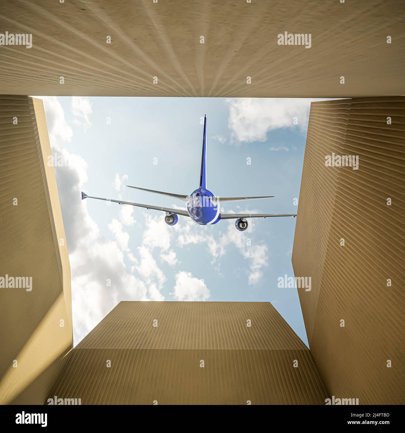 3d illustration of an empty cardboard box below cloudy sky Stock Photo ...
