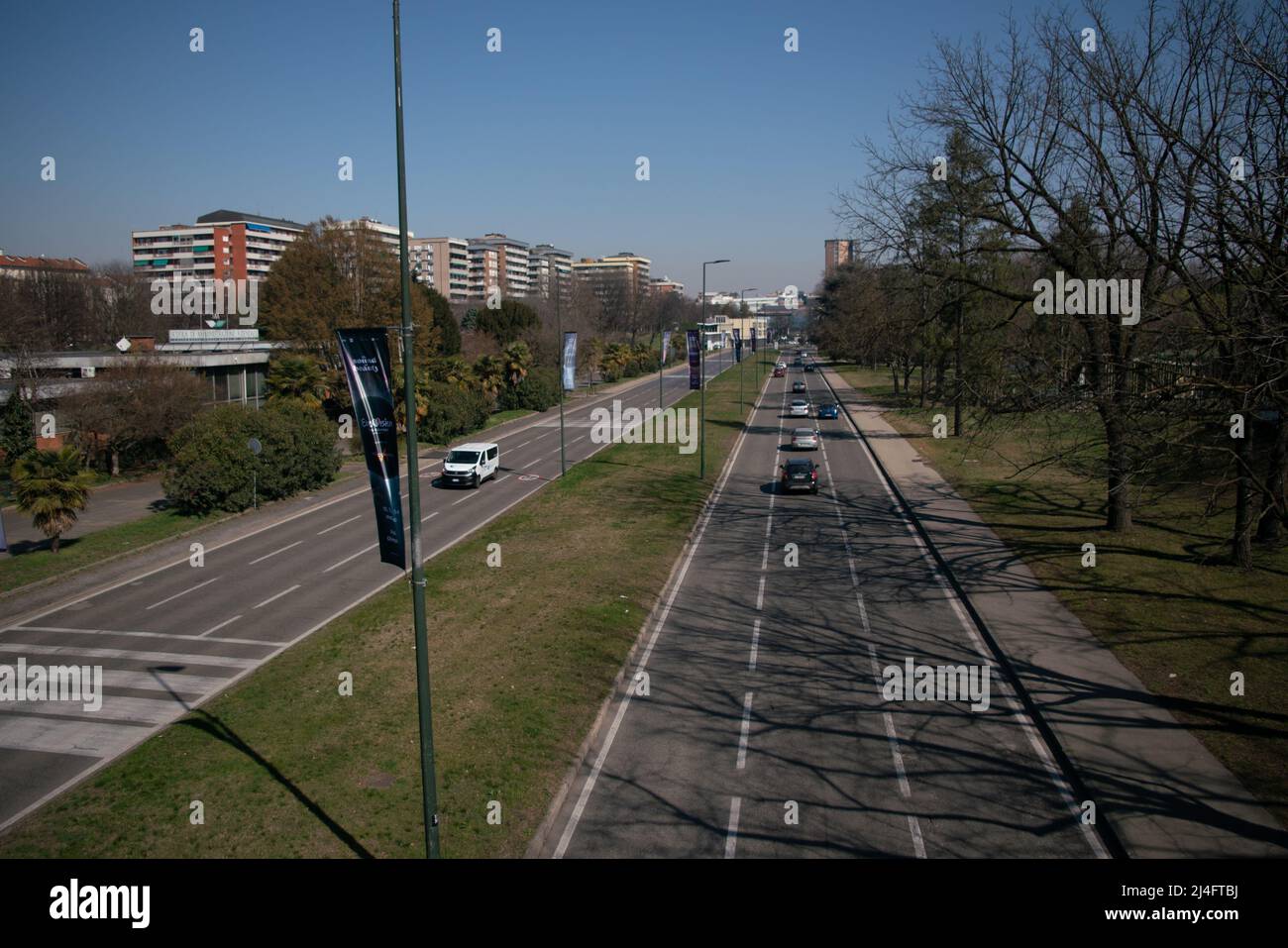 road: three-lane road in the city with low traffic cause strike ...