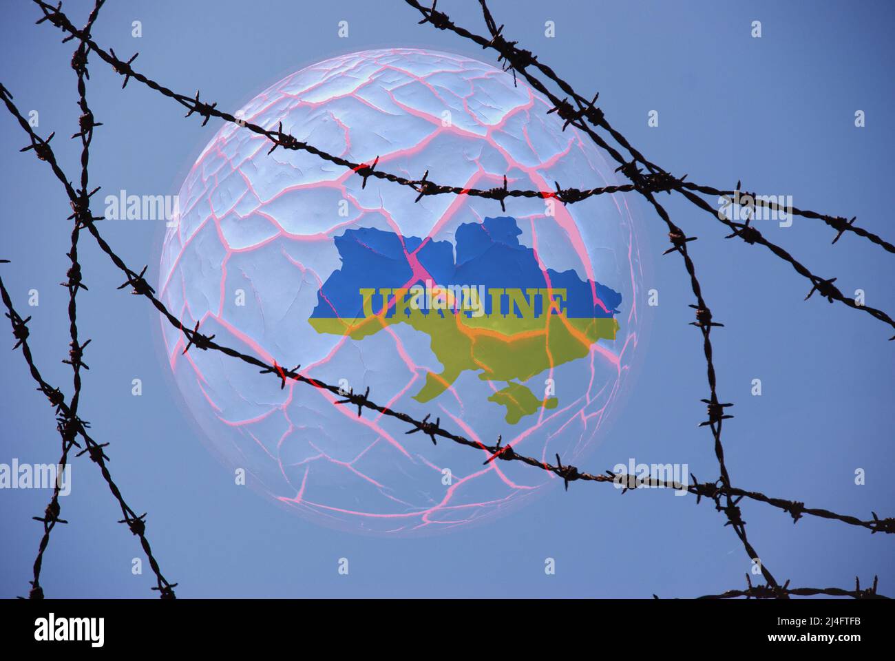 War in Ukraine, barbed wire, Ukrainian flag, attack on Ukraine by ...