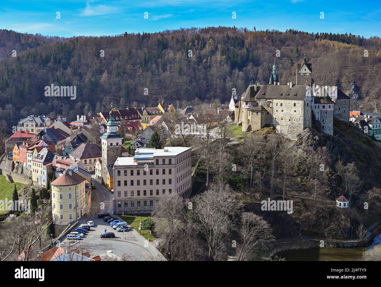 12 April 2022, Czech Republic, Loket: Loket Castle (Czech: Hrad Loket ...
