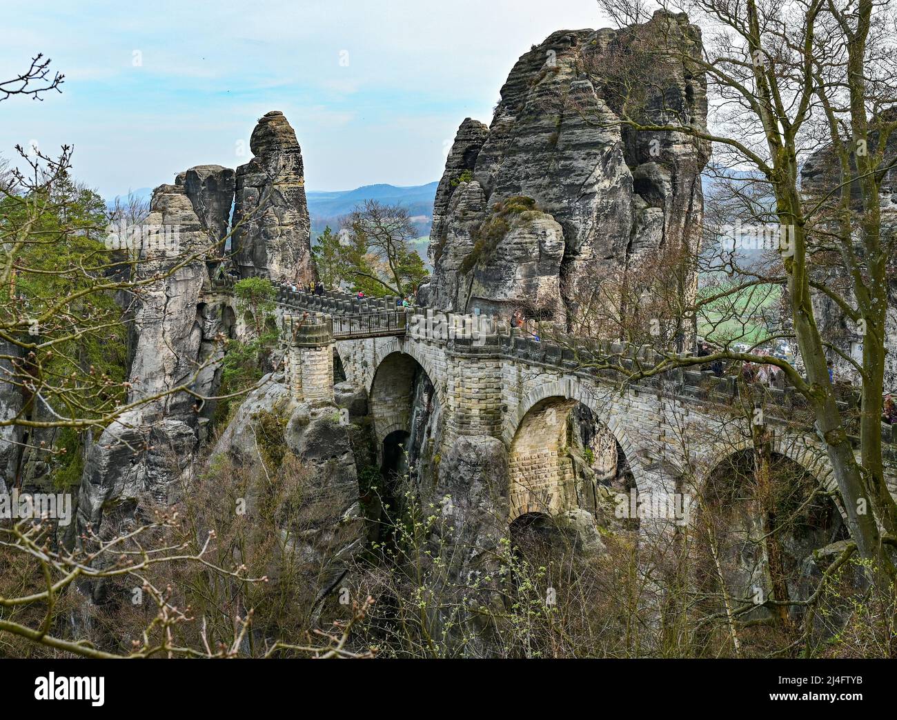 13 April 2022, Saxony, Lohmen: The "Bastei Bridge" in the Elbe ...