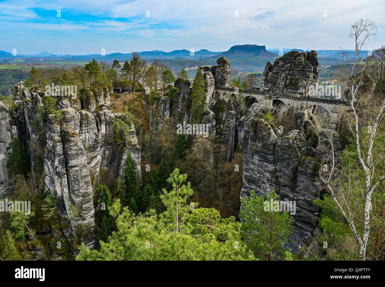 13 April 2022, Saxony, Lohmen: The "Bastei Bridge" in the Elbe ...