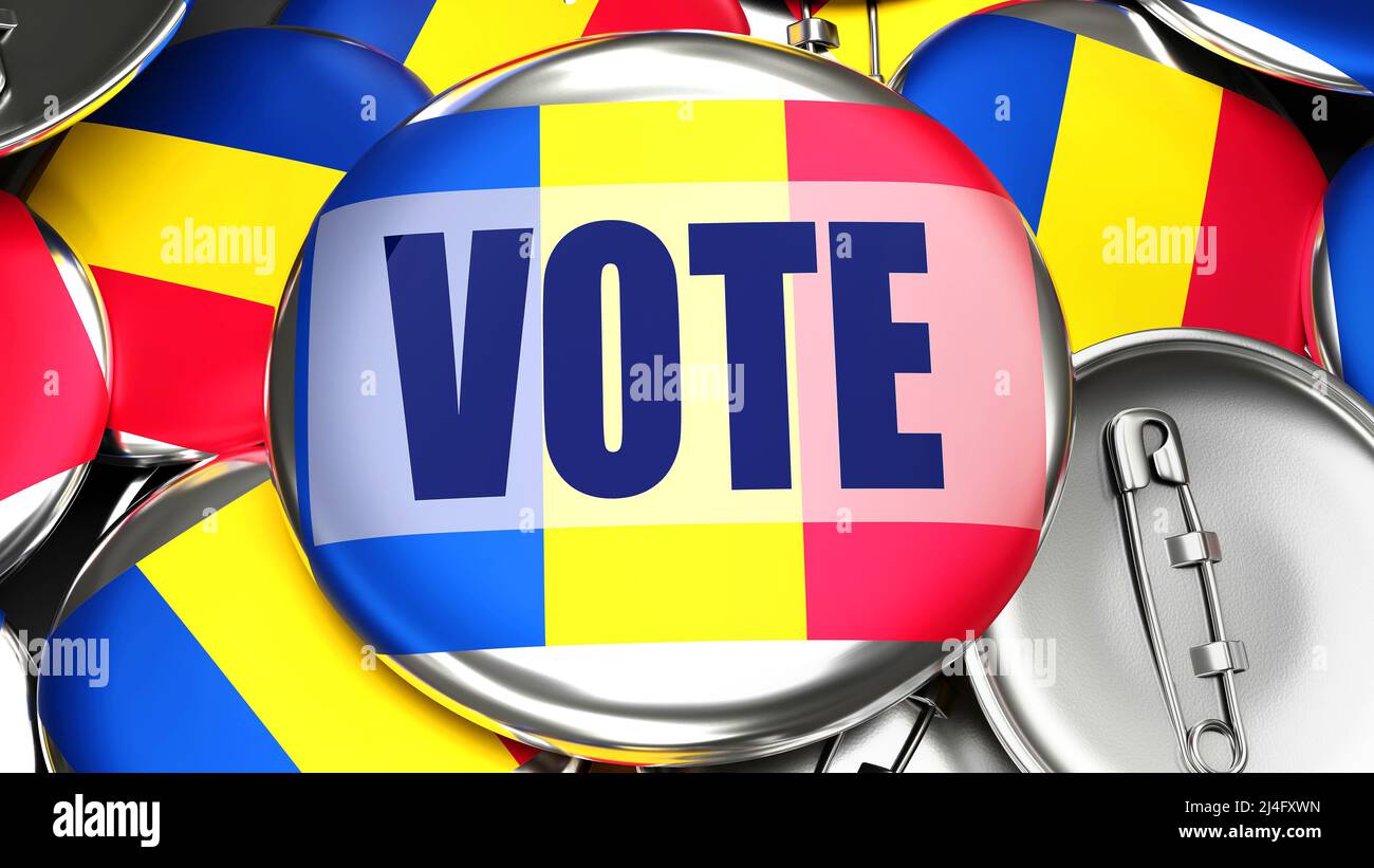 Chad and Vote - dozens of pinback buttons with a flag of Chad and a ...