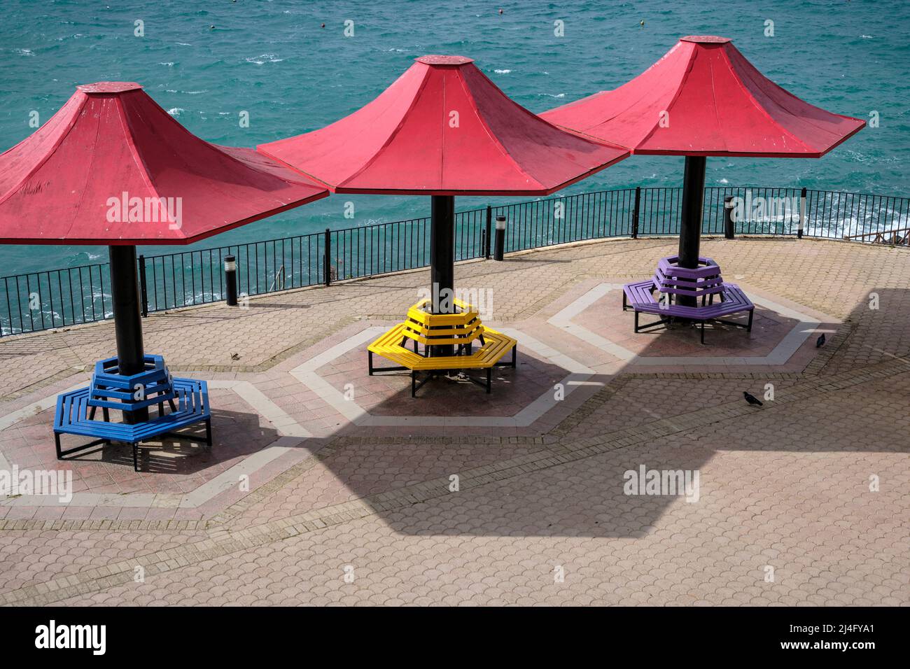 Deserted seafront benches at Sliema out of season, Malta Stock Photo ...