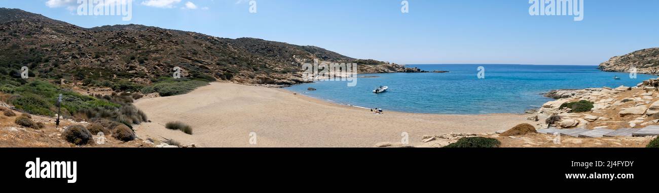 Real panoramic view of the amazing sandy beach of Pikri Nero in Ios ...