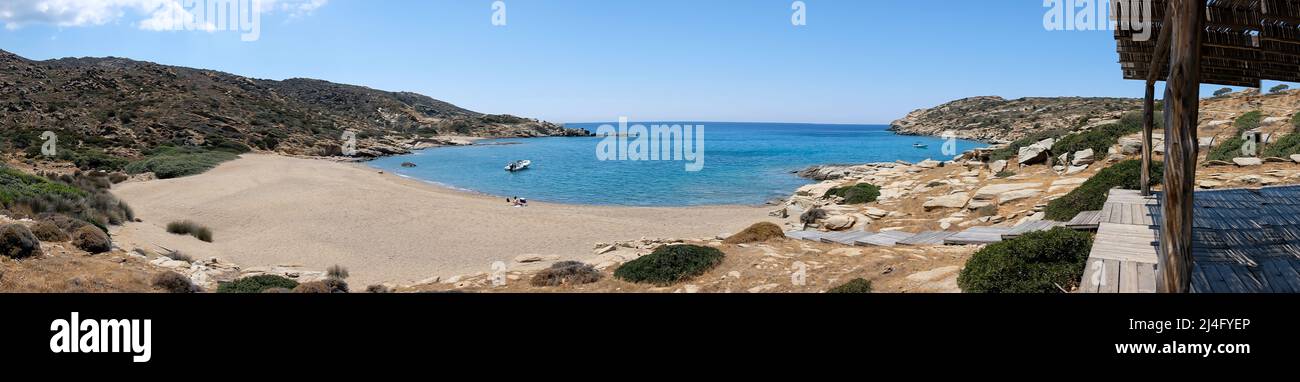 Real panoramic view of the amazing sandy beach of Pikri Nero in Ios ...