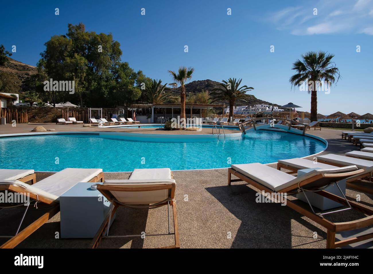 Ios, Greece - June 12, 2021 : View of an outdoor swimming pool with ...