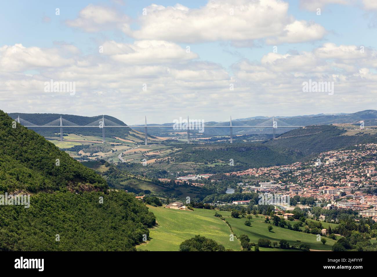 Millau Viaduct is multispan cable-stayed bridge across gorge valley of ...