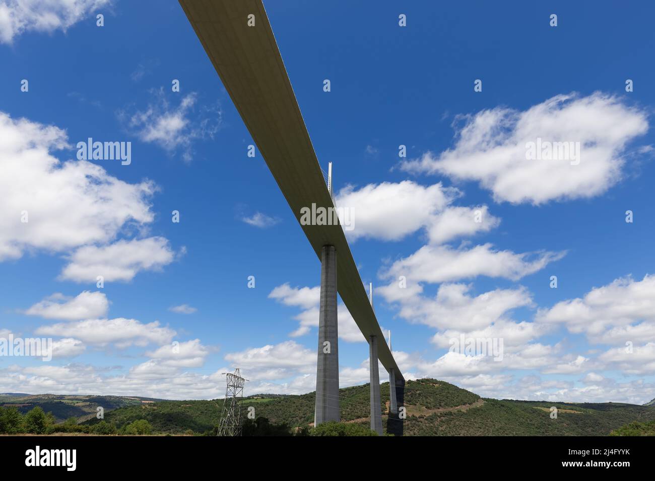 Multiple-span viaduct cable-stayed bridge of Millau on summer sunny day ...