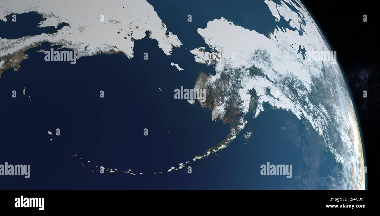 Alaska Peninsula in earth planet. Aerial view from space Stock Photo ...