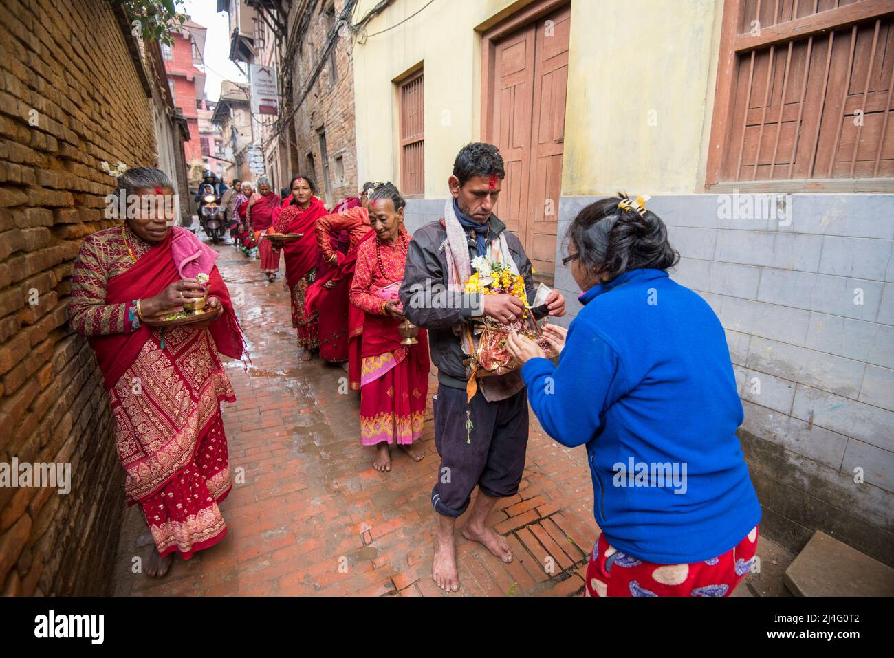 Kathmandu, Nepal- April 20,2019 : Hindus perform a religious ritual by ...