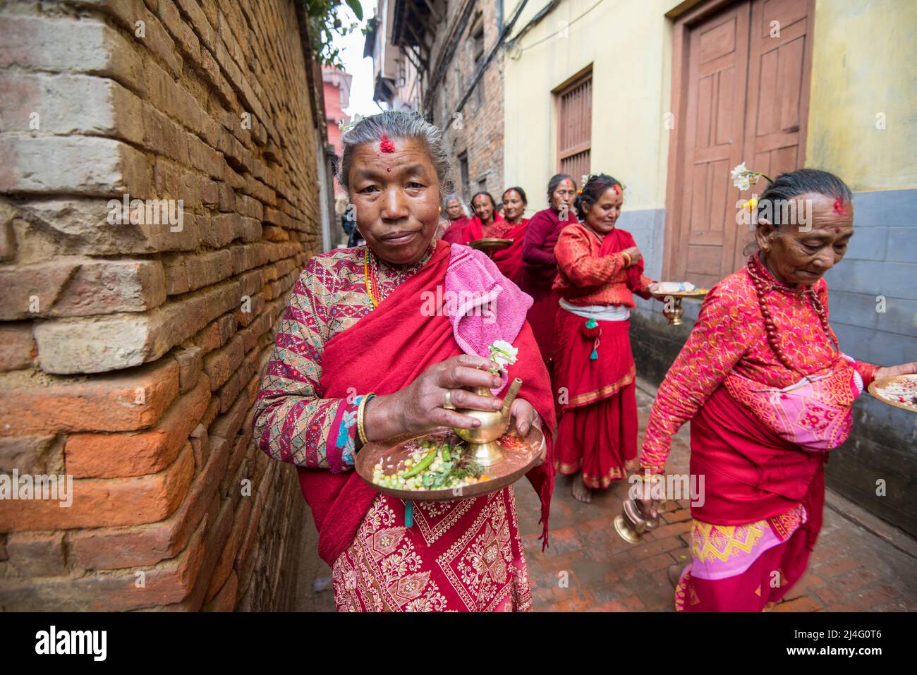 Kathmandu, Nepal- April 20,2019 : Hindus perform a religious ritual by ...