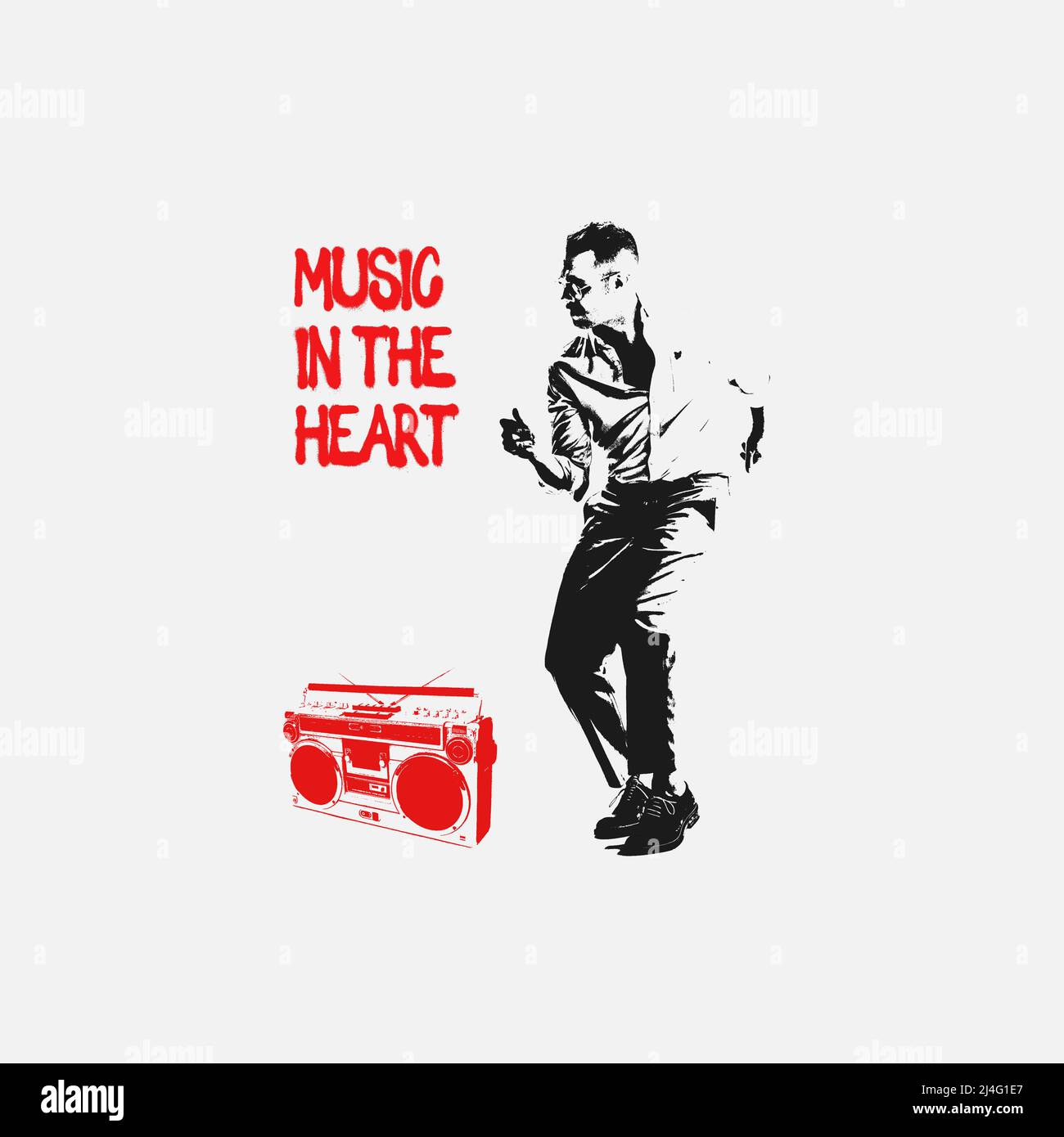 Contemporary art collage. Stylish man dancing around retro radio set ...