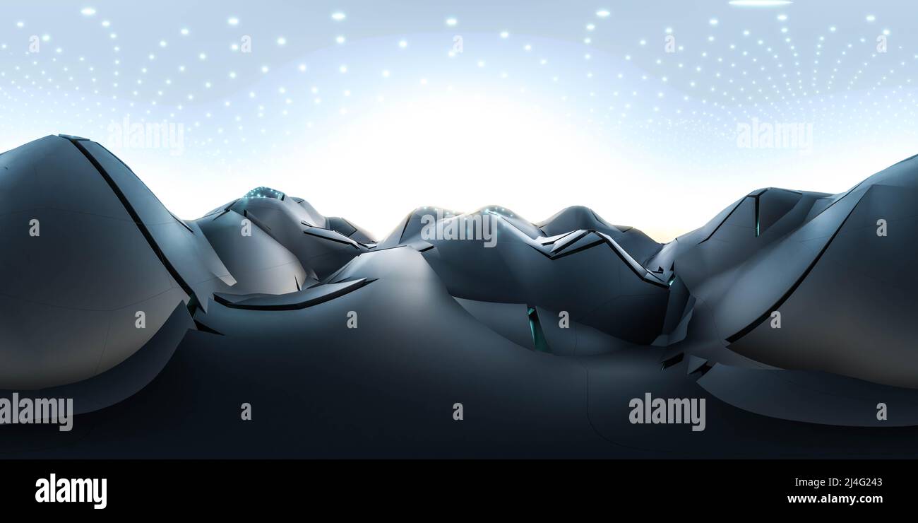 360 degree full panorama environment map of modern black dark glowing ...