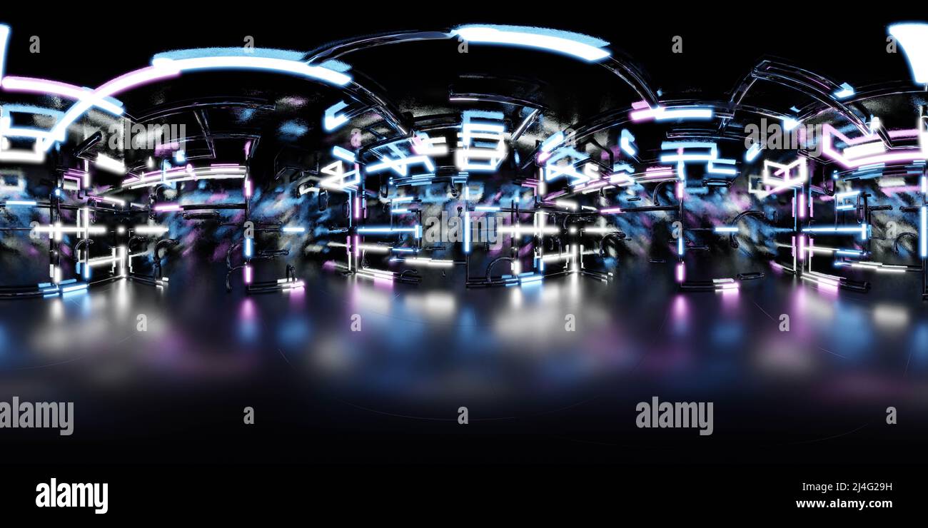 360 degree full panorama environment map of futuristic dark industrial ...