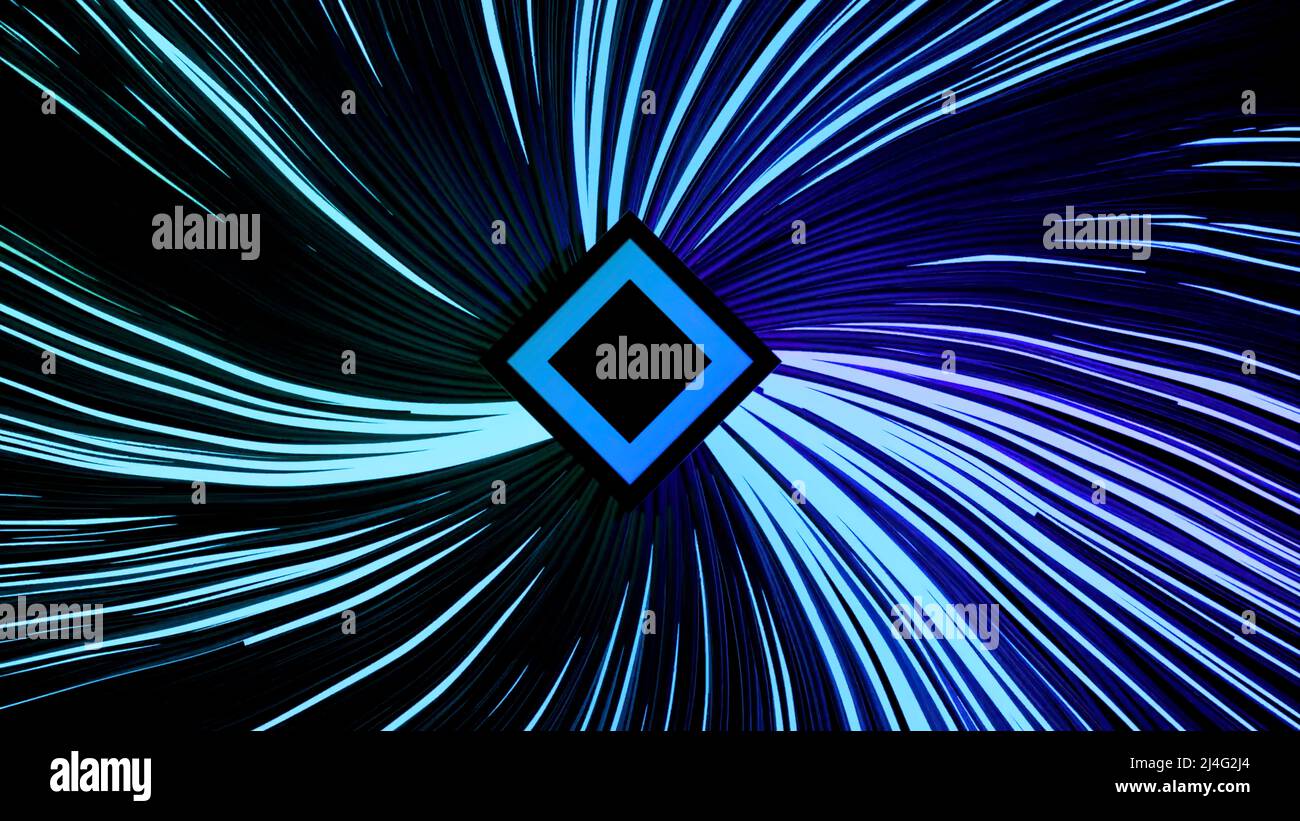Spinning rays around rhombus silhouette. Design. Abstract colorful neon ...