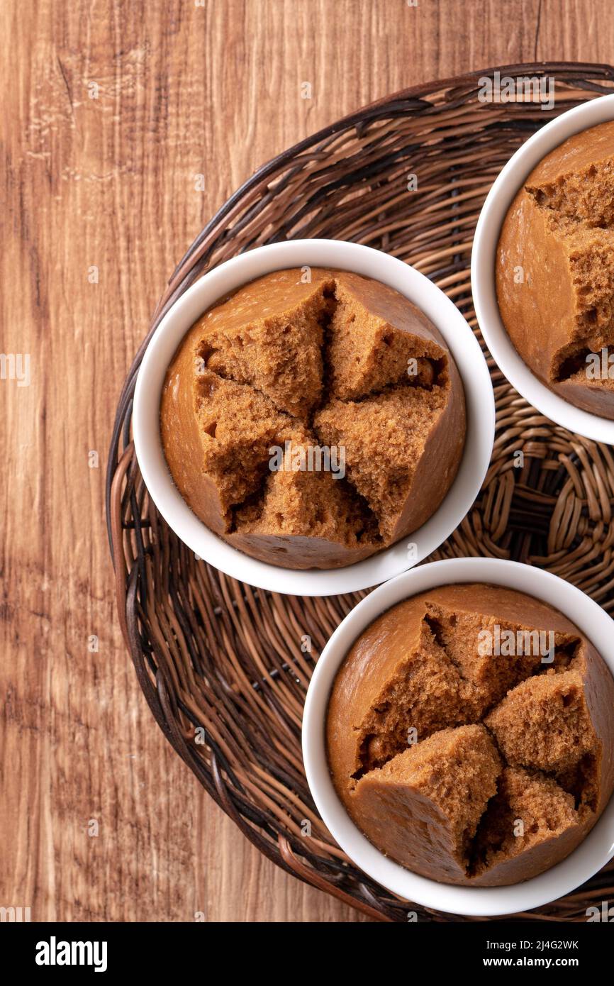 Top view of delicious fresh Chinese steamed sponge cake named Fa Gao ...