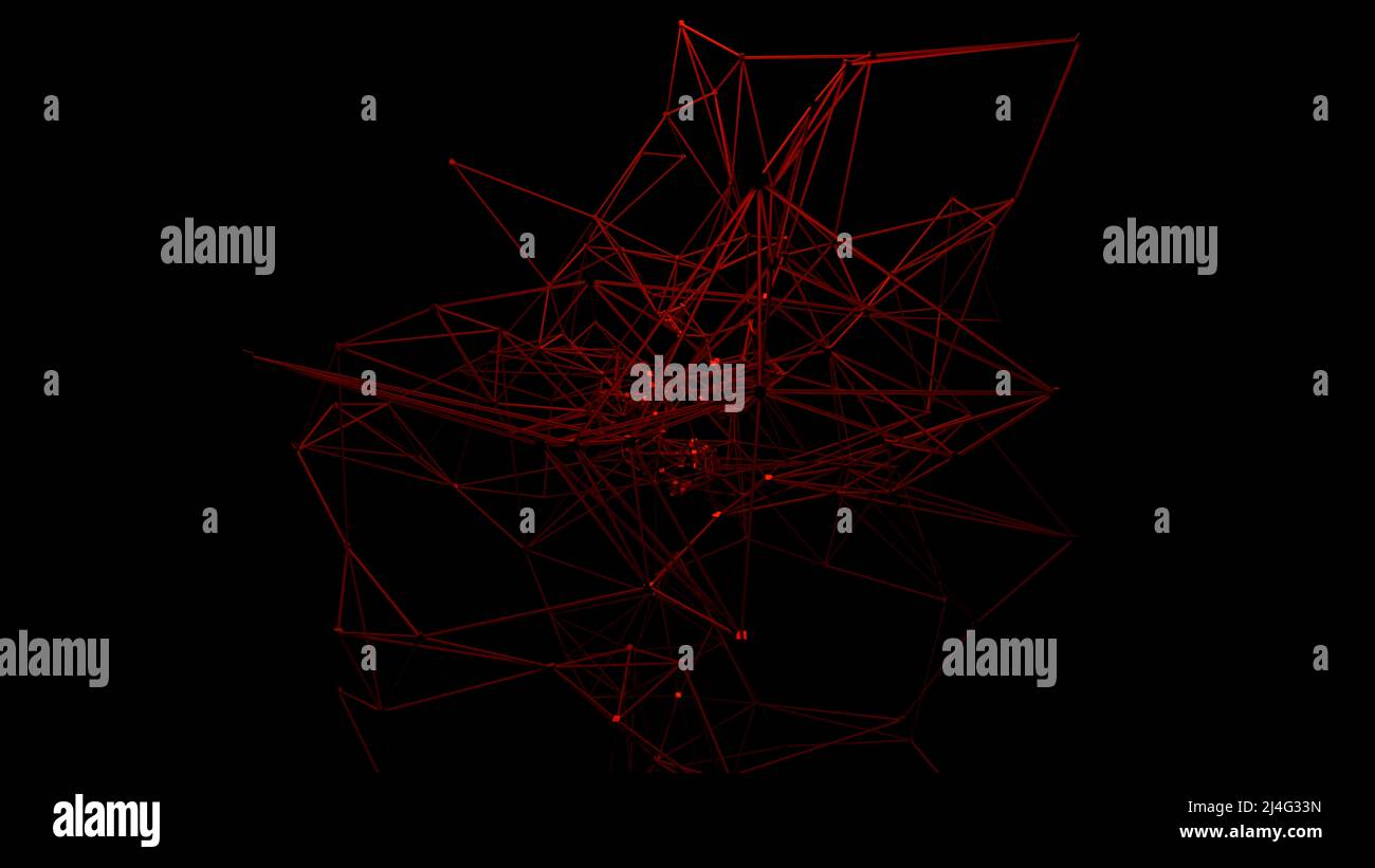 Black background. Design. Red neon rays that are very thin appear and ...