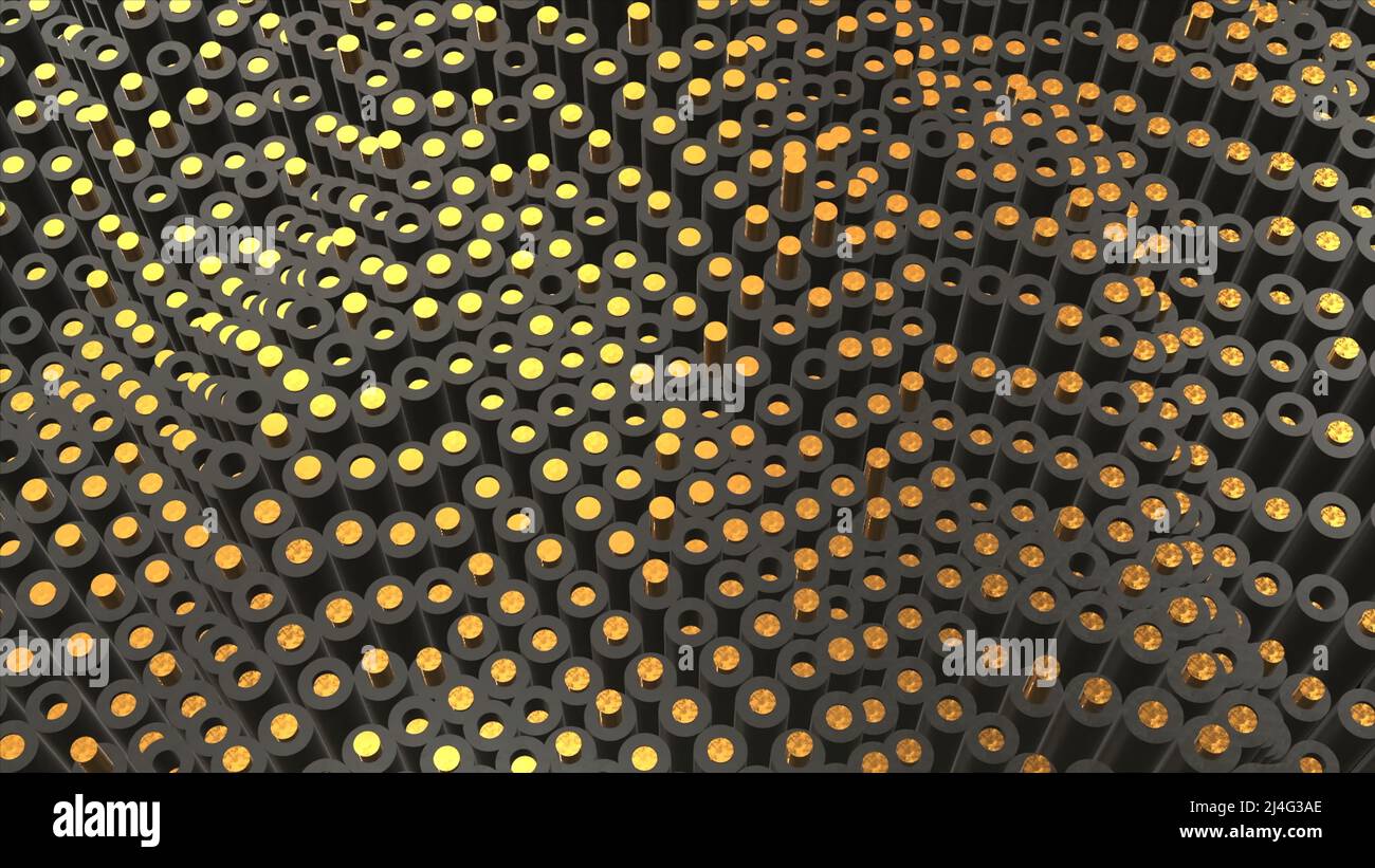 Animation of 3d lines with dots moving in waves. Motion. Lot of columns ...