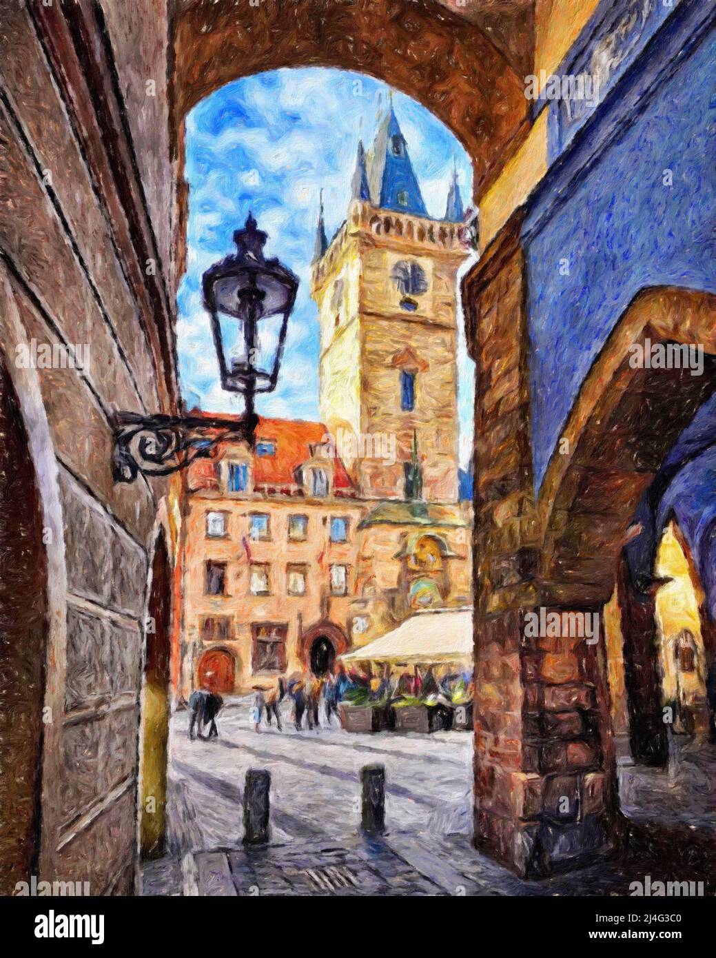 Prague Czechia drawing in oil city center vintage houses and ...