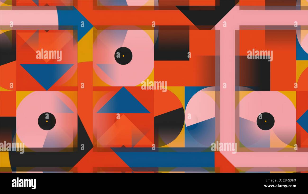 Colorful geometric pattern with moving figures in square. Motion ...