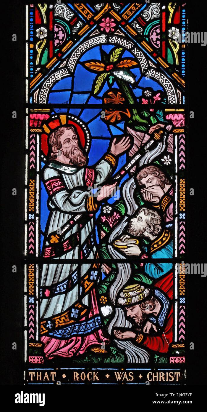A stained glass window by Frederick Preedy depicting Moses cleaving the ...