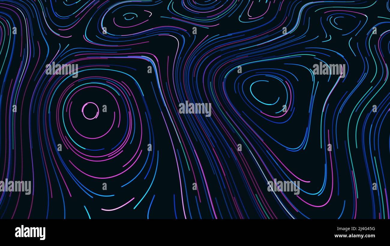 Topographic map of neon lines. Motion. Slowly moving colored lines in ...